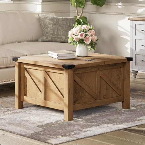 Amazon.com: WAMPAT Square Farmhouse Coffee Table with Storage for ...
