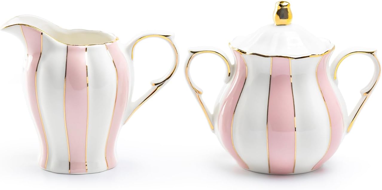 Amazon.com | Pink and White Scallop Fine Porcelain Sugar & Creamer Set ...
