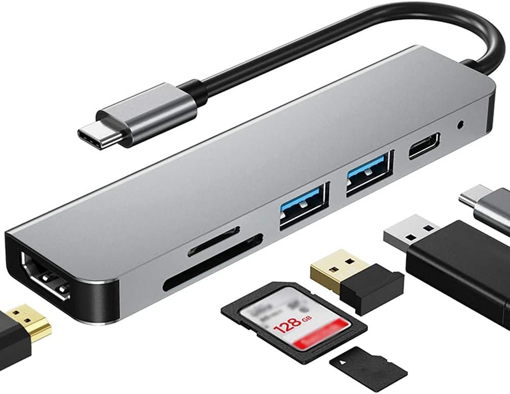 Adaptador Multipuerto de Concentrador USB C, Concentrador USB C 6 en 1 con Salida HDMI 4K, 2 ...