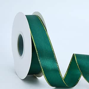 Amazon.com: BAEKZ 1-inch Dark Green Ribbon, Dark Green Gold Border ...