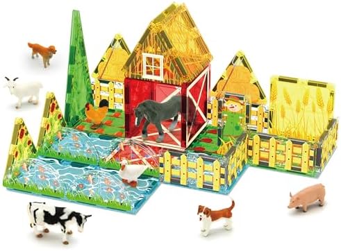 Amazon.com: DOLPH HUG Colorful Printed Magnetic Tiles Toys with Farm ...