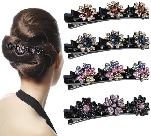 Amazon.com : 4PCS Sparkling Crystal Stone Braided Hair Clips ...