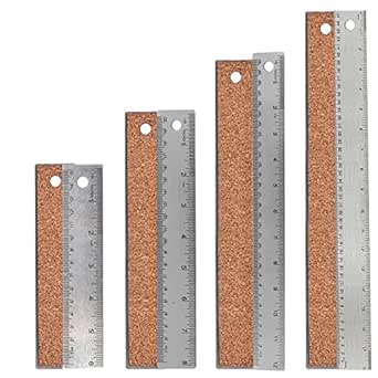 Cork Backed Precision Metal Ruler: 4 Pcs Stainless Steel Rulers 6 8 12 ...