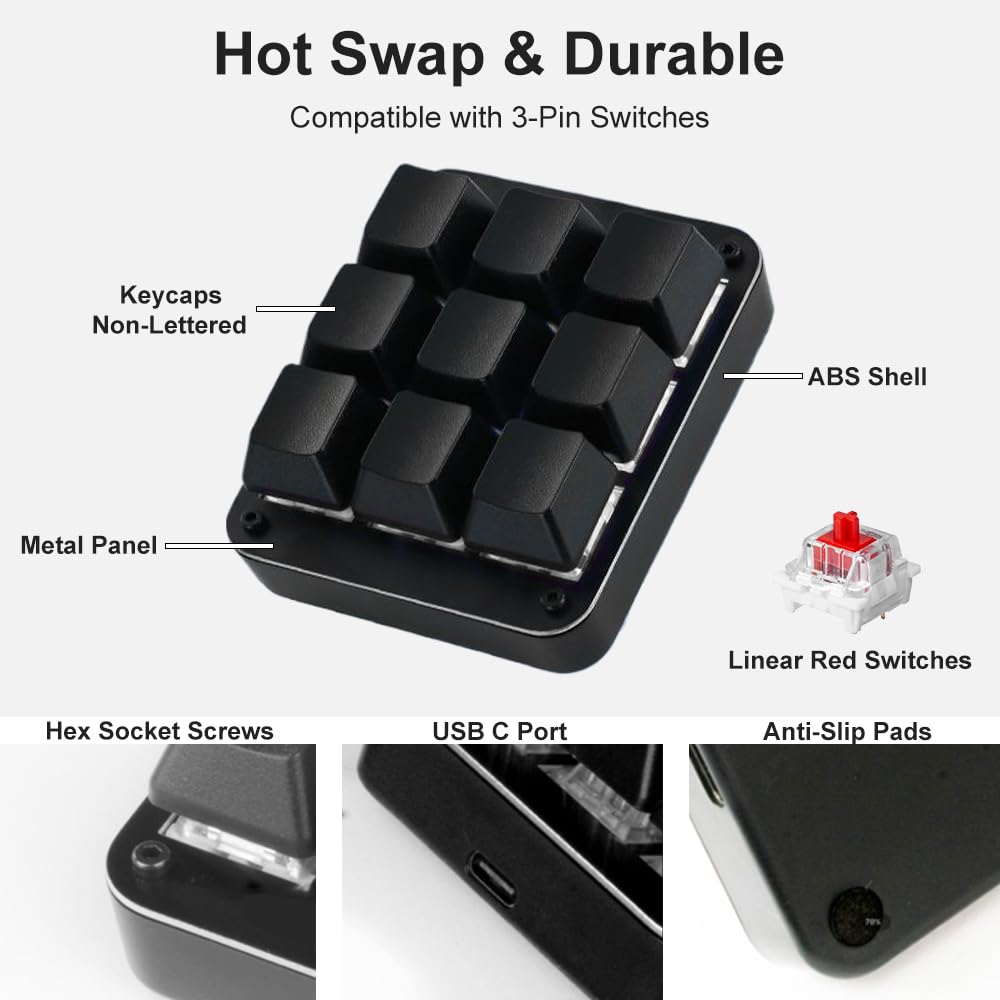 Snapklik.com : LINKEET Tri-Mode 9 Keys Programmable Macro Keypad Wireless 24G/Bluetooth 53/Wired ...