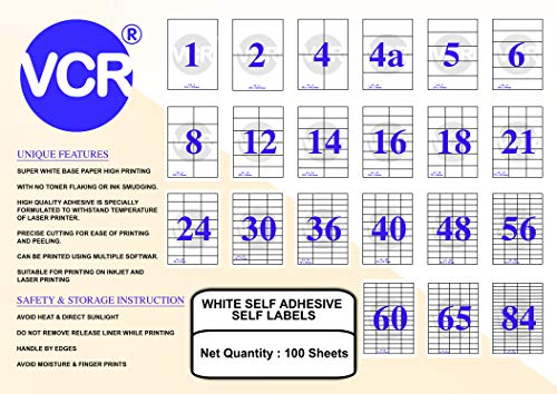 VCR A4 Size White Self Adhesive Label /Sticker for Printer (Inject ...
