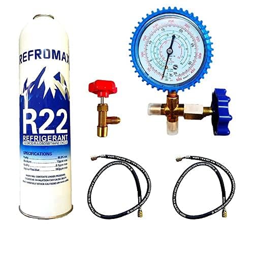Prime R-22 Gas Can Combo with 1 Can + 1 Valve + 2 Hose Charging Pipes ...