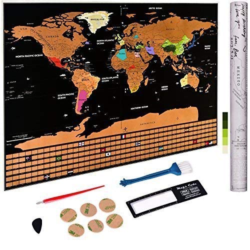Scratch Off World maps 2020, L-Size Poster/with Country Flags and US ...