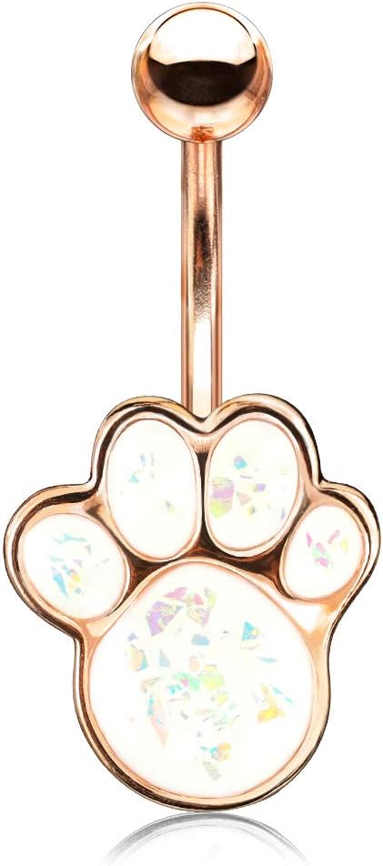 Amazon.com: FIFTH CUE 14G Opal Glitter Filled Puppy Paw 316L Surgical Steel Belly Button Navel ...