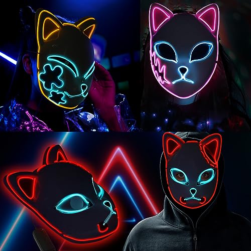 Infinity Gauntlet Demon Slayer Fox LED Light-Up Mask with Scar Demon ...
