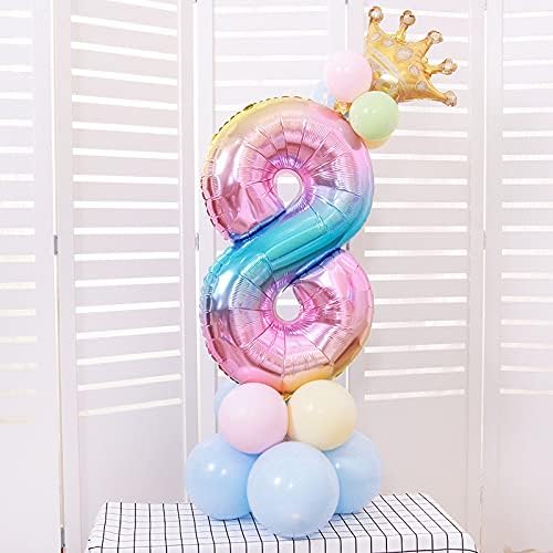 Amazon.com: MSMANCY 32'' Rainbow Number 8 Balloons Birthday decorations ...