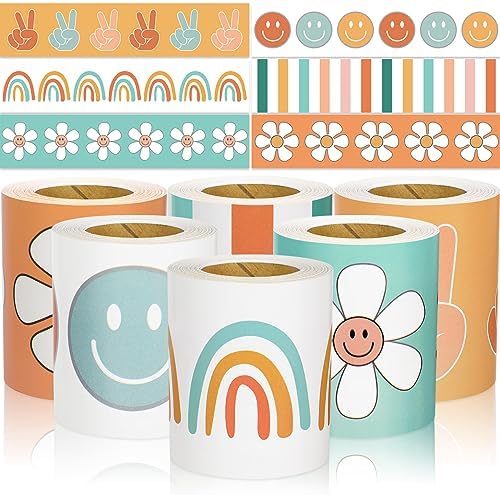 Amazon.com : Whaline 196.8ft Groovy Retro Bulletin Board Borders Boho ...