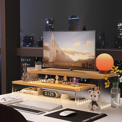 Amazon.com: YGYQZ Wood Adjustable Monitor Riser for Desk, 2 Tier Dual ...