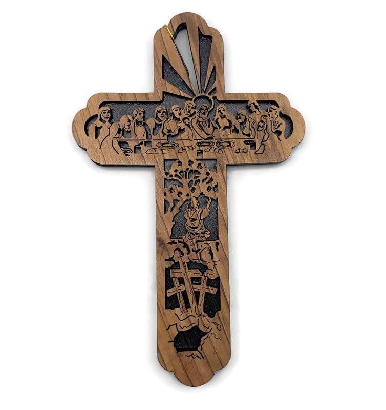 Amazon.com: Last Supper Cross for Wall, Olive Wood Holy Land Cross from ...