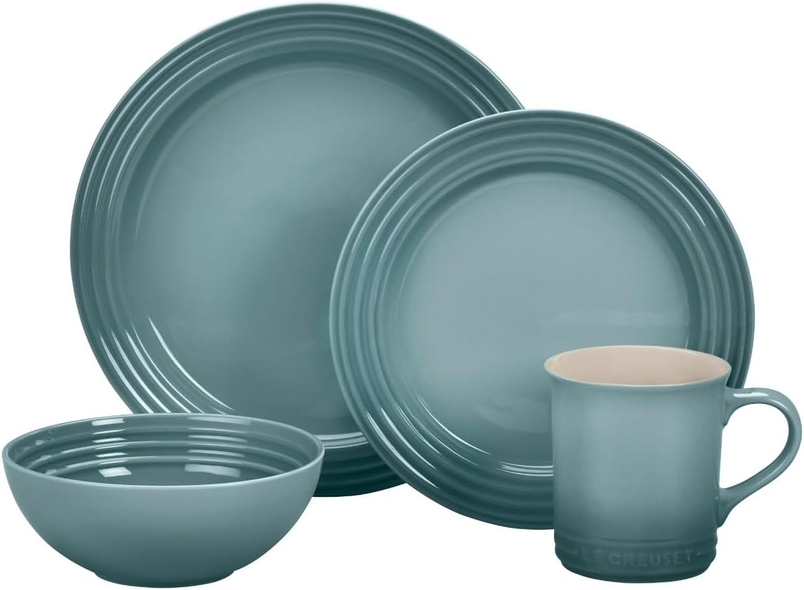 Amazon.com: Le Creuset Stoneware Dinnerware Set, 16 pc., Sea Salt ...