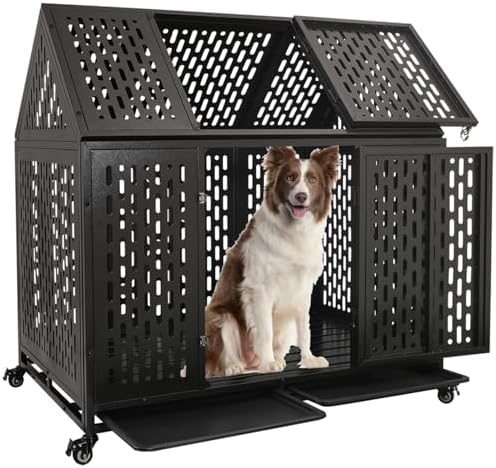 Amazon.com : 44 Inch Heavy Duty Indestructible Dog Crate Steel Escape ...