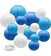 Amazon.com: Meiduo Blue Party Decorations Hanging Paper Fans Pom Poms ...