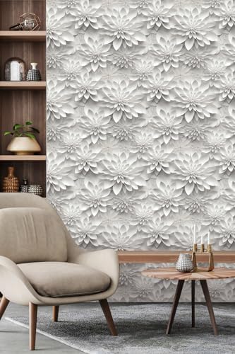 weiseni Peel and Stick Wallpaper Modern Floral Faux 3D Embossed White ...