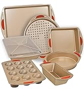 Amazon.com: Baking Pan 10 Piece Set Nonstick Gold Steel Oven Bakeware ...