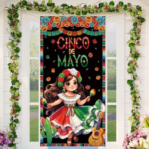 Amazon.com: Cinco De Mayo Door Cover Let's Fiesta Front Porch Sign 5 De ...