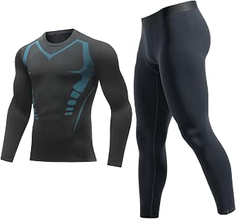 Men's Compression Base Layer Suit, Black Thermal Underwear, Long Sleeve ...