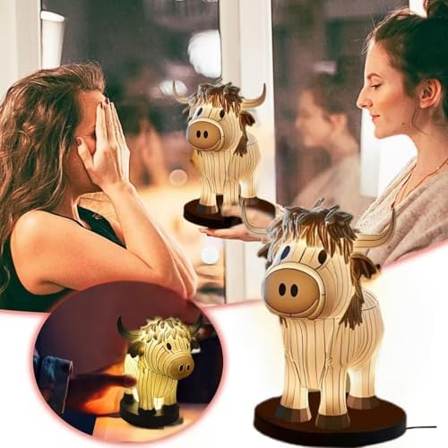 Cute Vintage 3D Highland Cow Table Lamp, USB Bedside Energy-Saving ...
