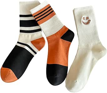 Amazon.com: FORJMMP 3/6 Pairs Cute Striped Socks, Crew socks for Women ...