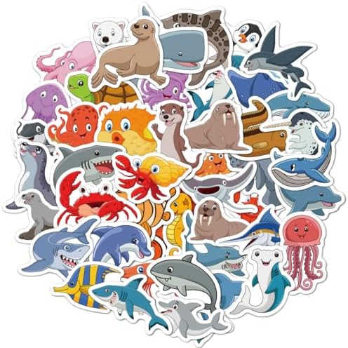 GEEHUA 50 Ocean Animals Stickers, Waterproof Adhesive Fish Decals for ...