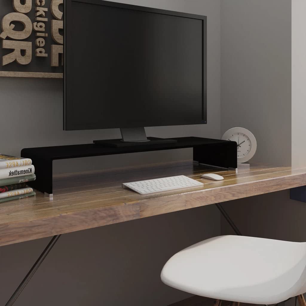 Amazon.com: SKM TV Stand/Monitor Riser Glass Black 90x30x13 cm (Weight ...