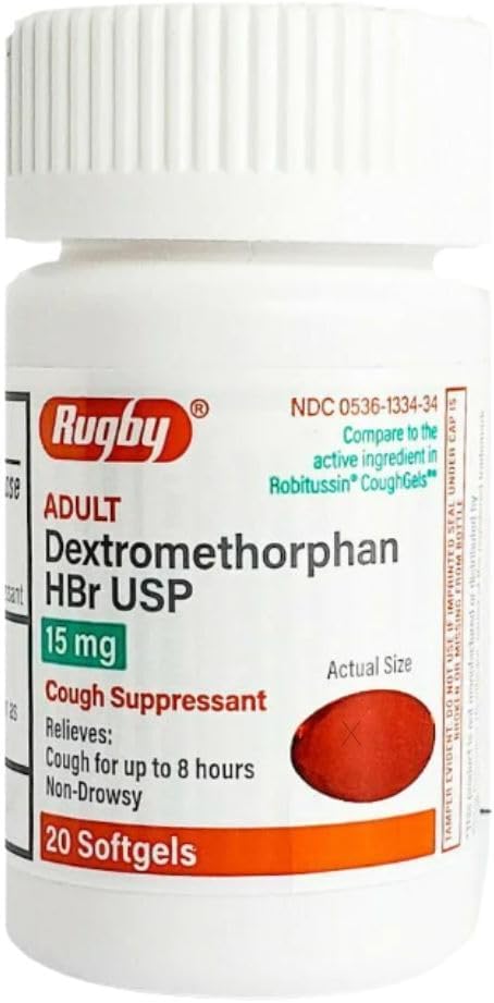 Amazon.com : Rugby Adult Dextromethorphan HBr USP 15 mg - Non-drowsy ...