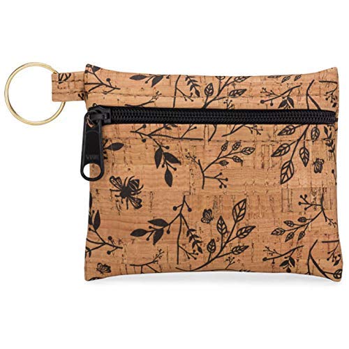 Amazon.com: Cork Coin Purse with Key Ring and Black Floral Print ...