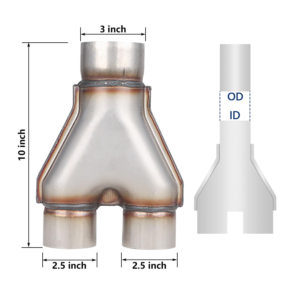 Snapklik.com : Stainless Steel Y Pipe 3 Inch ID Single To 2.5 Inch ID ...