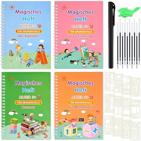 4 Stück Deutsche Magisches Heft mit Zauberstift, Schreibhilfen und ...