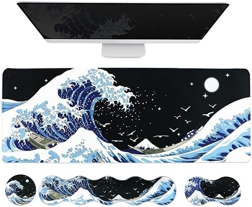 Amazon.com: MEWOOCUE Black Mouse Pad Set,Wave Keyboards Mousepads XXL ...