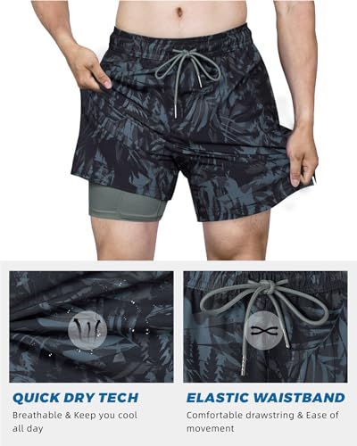 SURF CUZ Mens Swim Trunks with Compression Liner 5" Swim Shorts Quick ...