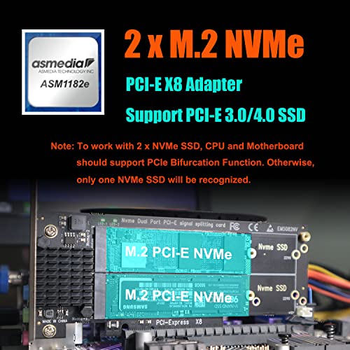 GLOTRENDS PA21 Dual M.2 PCIe 4.0 NVMe Adapter, Support 2 NVMe M.2 SSD ...