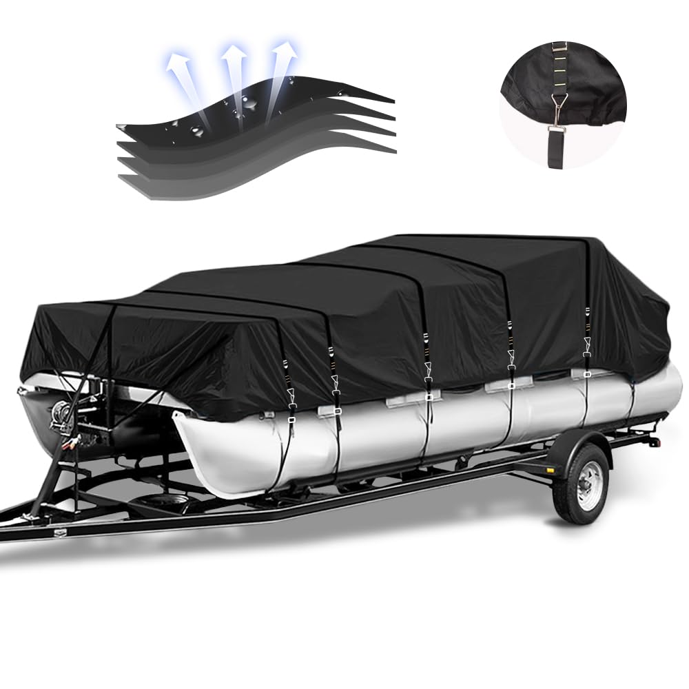 Amazon.com: 1200D Heavy-Duty Pontoon Boat Cover, Metal Windproof Buckle ...