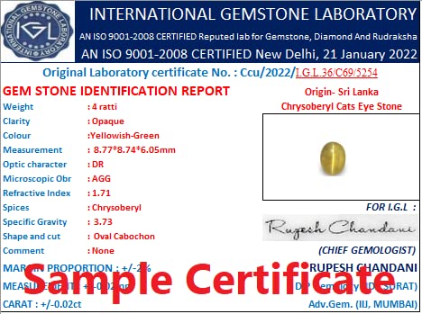 Buy Royal Gems Srilankan Ceylon Cats Eye Stone Original Certified ...