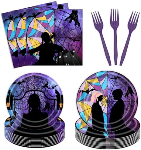 Amazon.com: 96 Pcs Wednesday Plates and Napkins Party Supplies Gothic ...