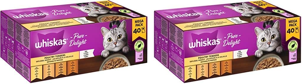 Whiskas 1+ Cat Wet Food Ragout Poultry Selection in Jelly, 40 x 85 g (1 ...