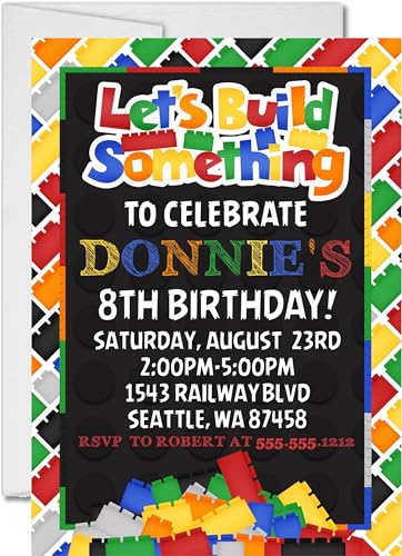 Amazon.com: Building Blocks Birthday Party Invitations, Personalized ...