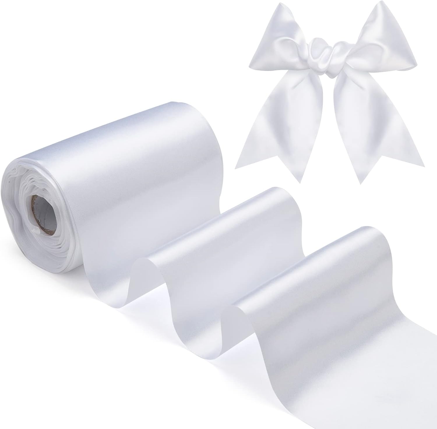 Amazon.com: 4Inch x 22Yds Wide White Satin Ribbon, Solid Large Fabric ...