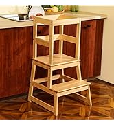Amazon.com : Kids Kitchen Step Stool with Safety Rail,Wooden Toddler ...