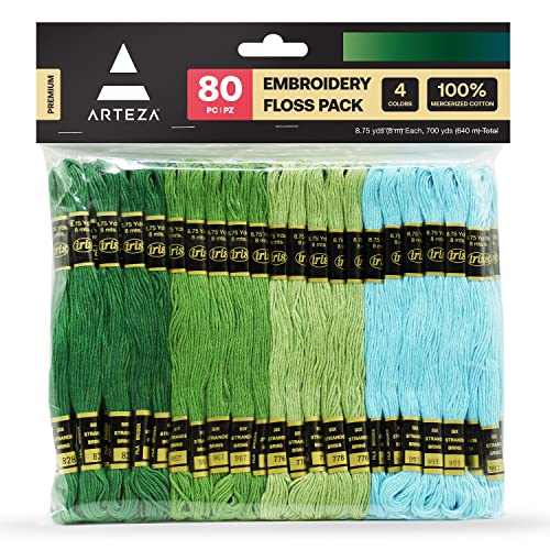 Arteza Embroidery Thread Pack, 80 Skeins of Embroidery Floss, 20 x Sea ...