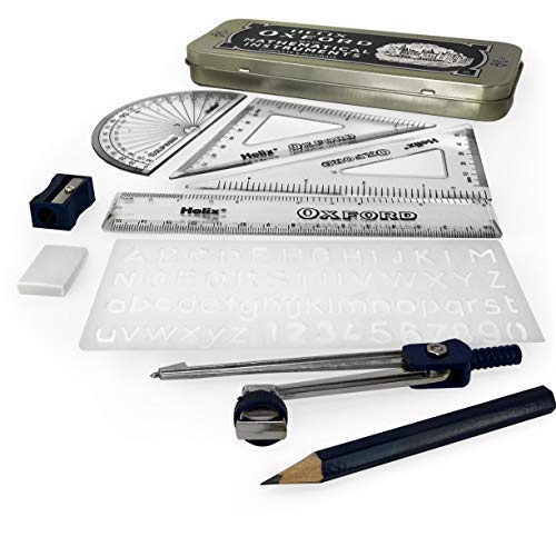 Helix Oxford Maths Set – Metal Gift Tin of 9 Mathematical Instruments ...