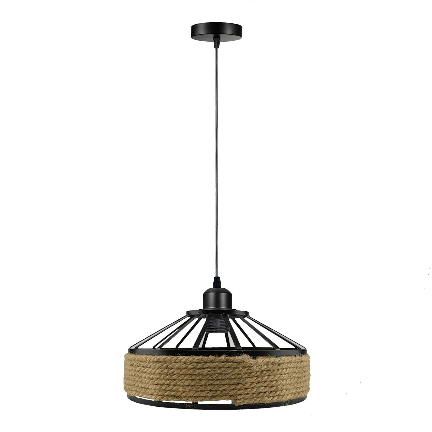 Metal & Rope Pendant Light Shade,30cm Retro Hemp Rope Black Ceiling ...