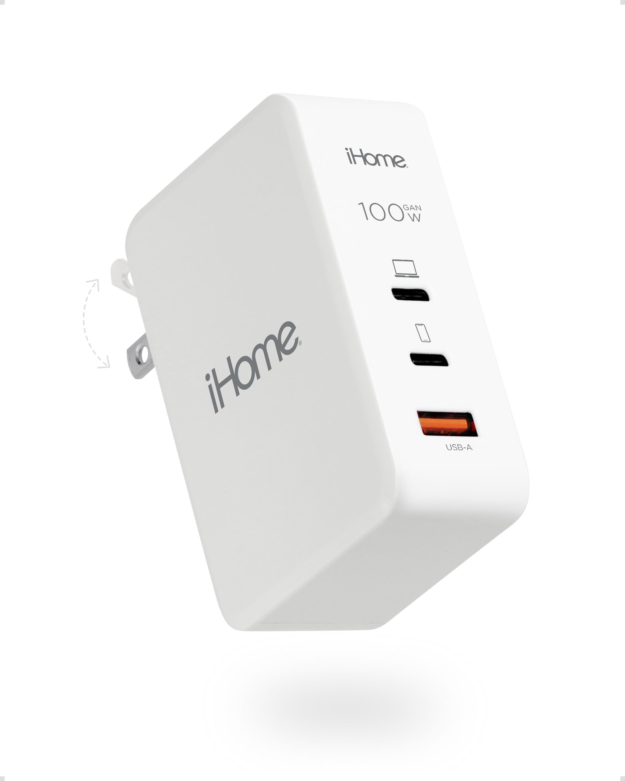 Snapklik.com : iHome 100W GaN USB-C Charger Block, Compact 3-Port GaN ...