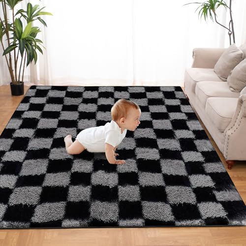Amazon.com: Super Soft Rug for Bedroom, 5x7 Ft Grey and Black Area Rug ...