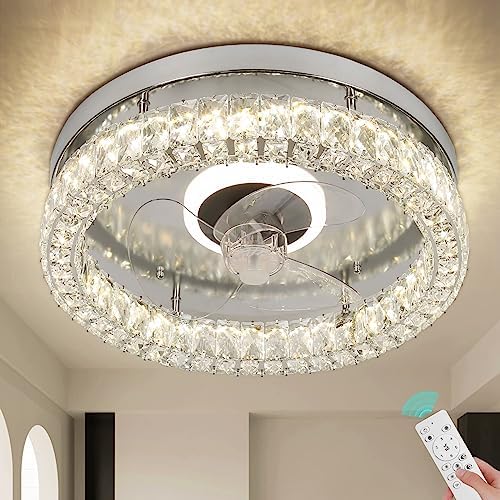CLAIRDAI Crystal Ceiling Fans with Lights Flush Mount Ceiling Fan with ...