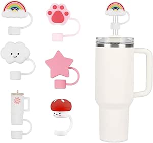 Amazon.com: 6PCS 10mm Silicone Straw Cover Cute Straw Toppers for ...