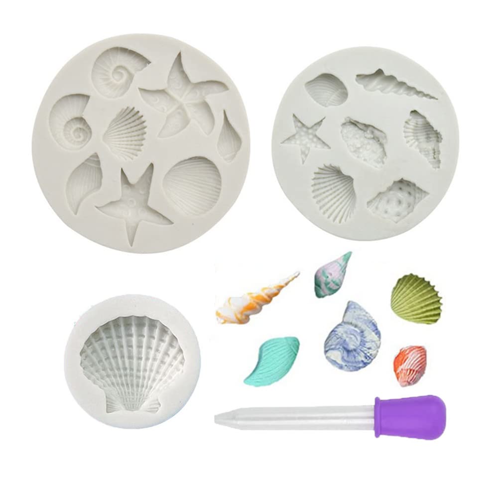 3 Pcs Seashell Silicone Molds Conch Starfish Fondant Mold Sea Urchin ...